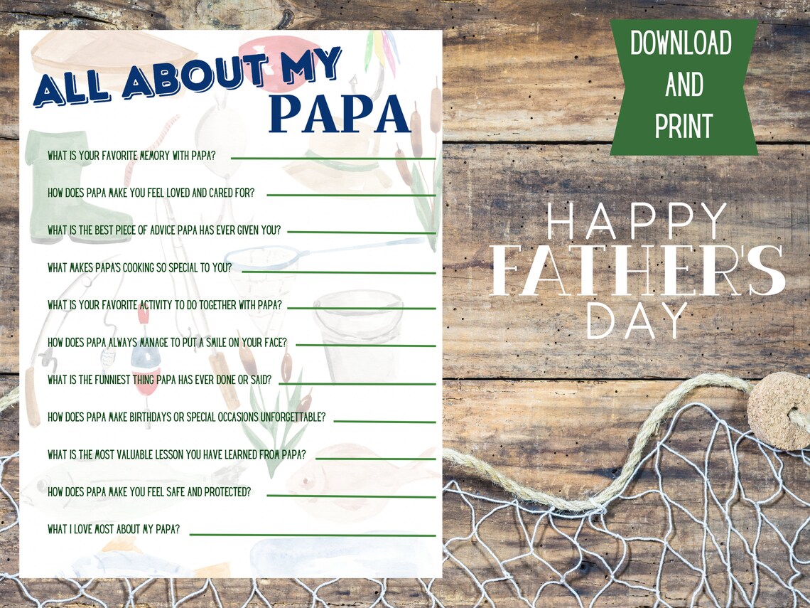 All About My Papa Printable | Fathers Day Questionnaire | Personalized ...
