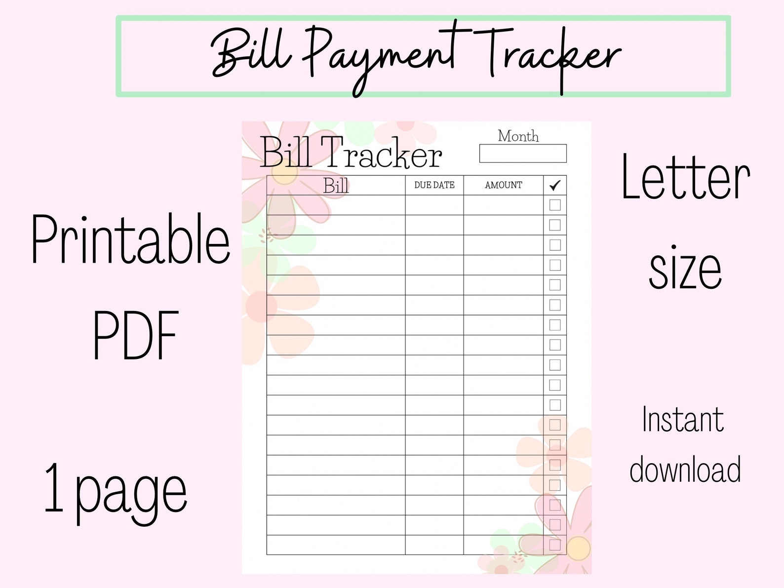 Monthly Bill Tracker Printable | Bill Payment Checklist | Expense ...