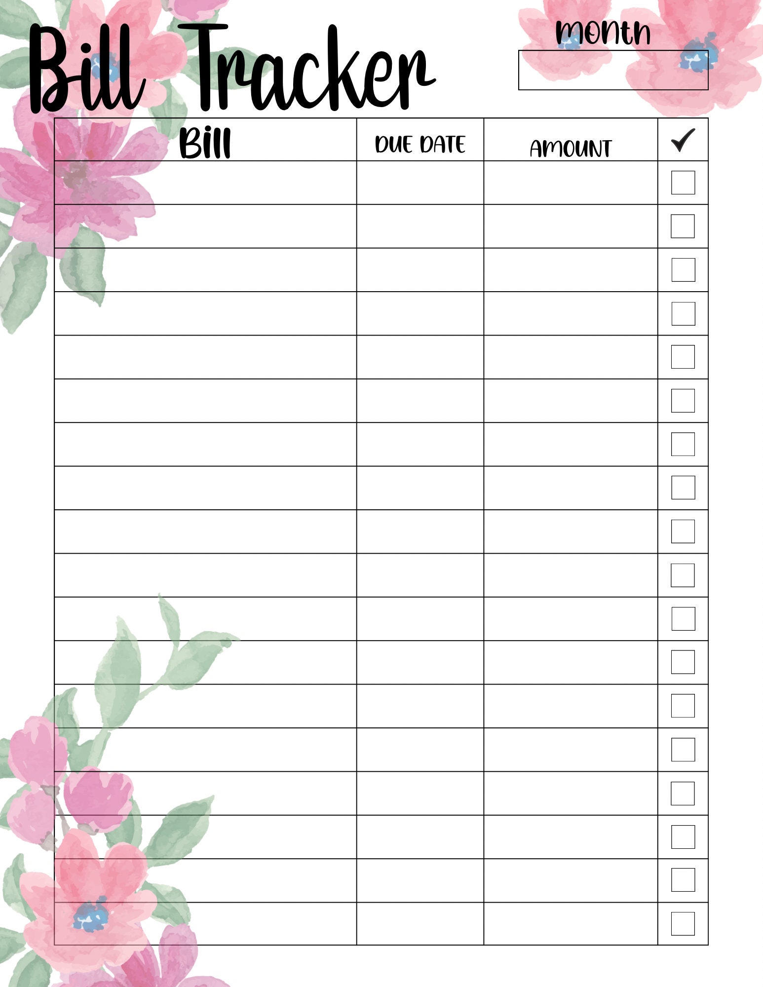 Monthly Bill Tracker Printable | Bill Payment Checklist | Expense ...