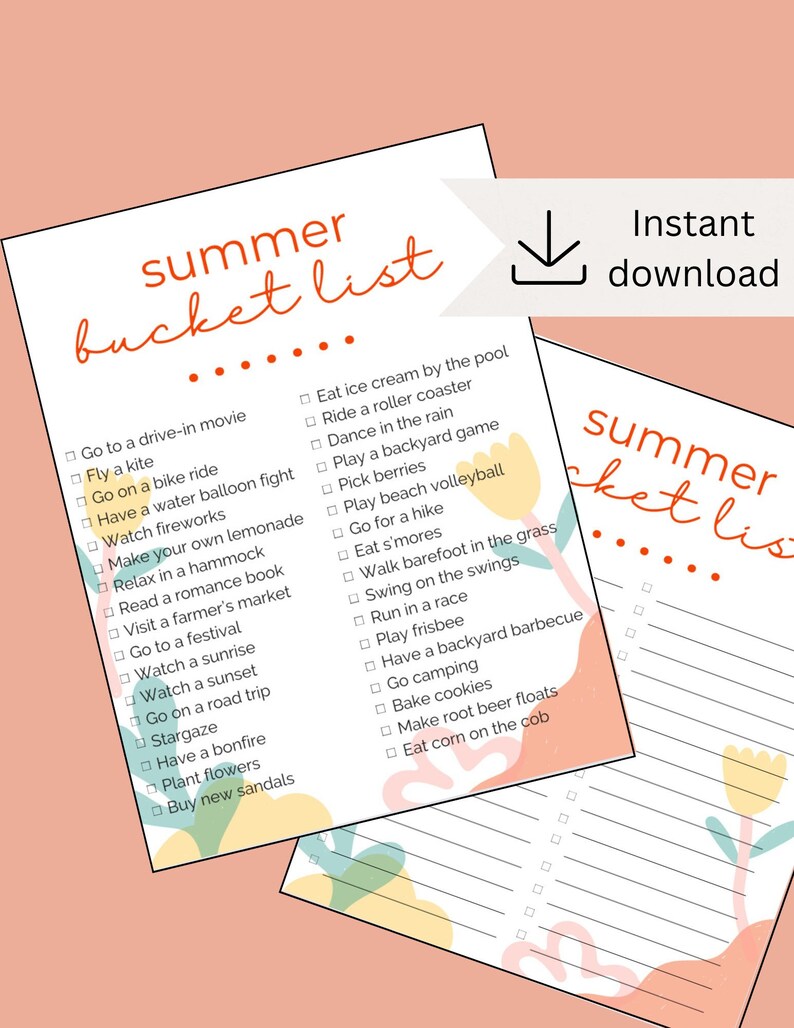 Summer Bucket List Digital Printable - Instant Download - Etsy