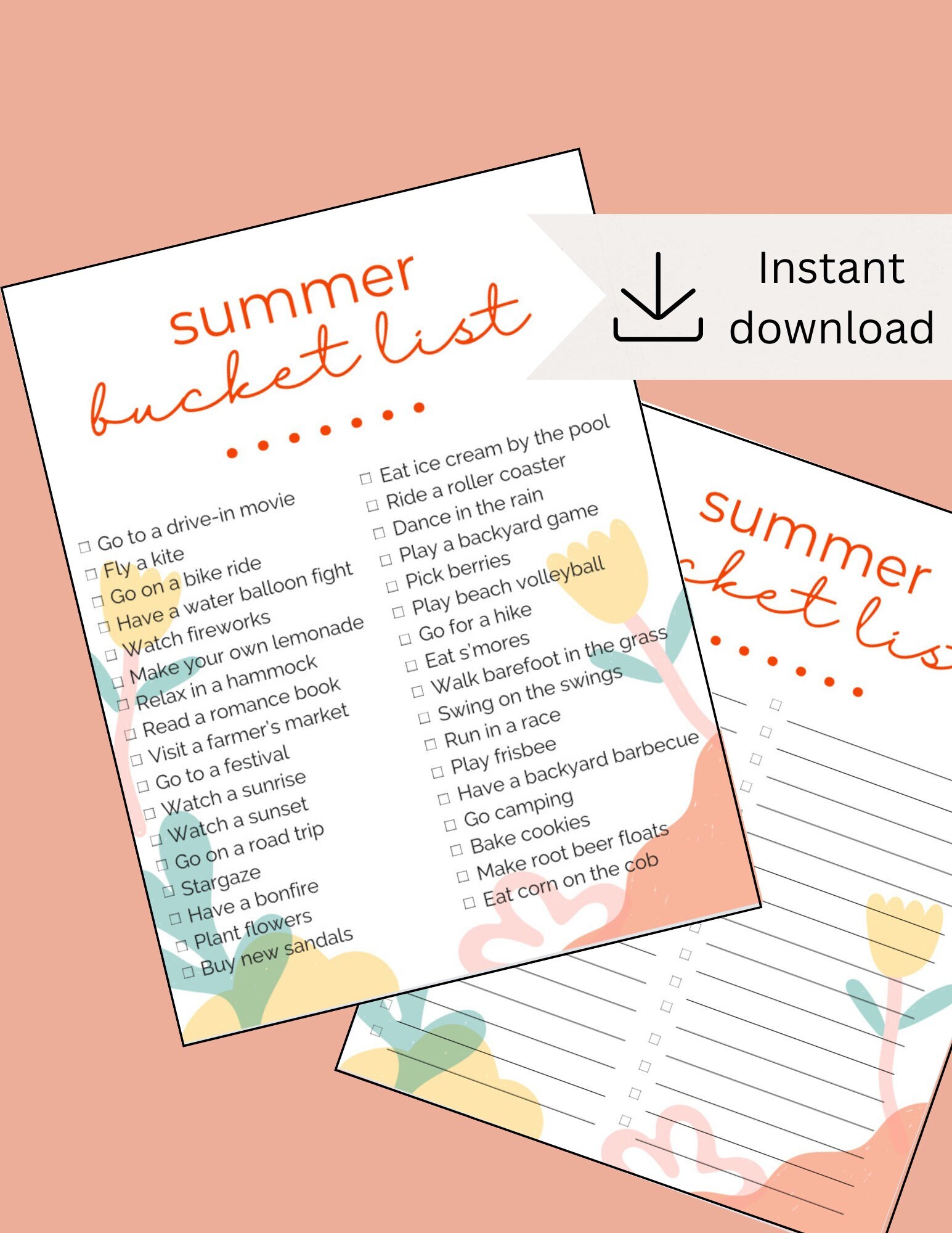 Summer Bucket List Digital Printable - Instant Download - Etsy