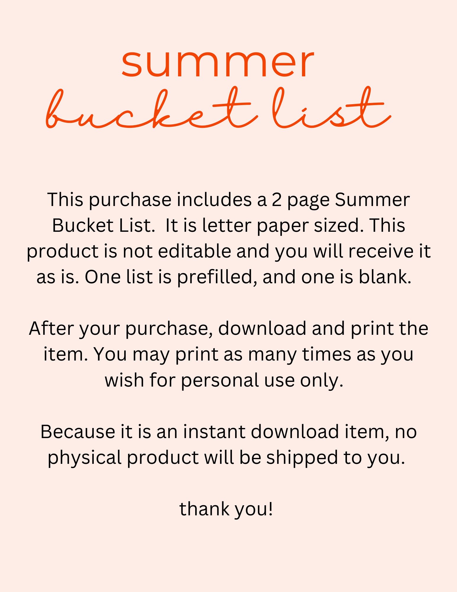 Summer Bucket List Digital Printable - Instant Download - Etsy