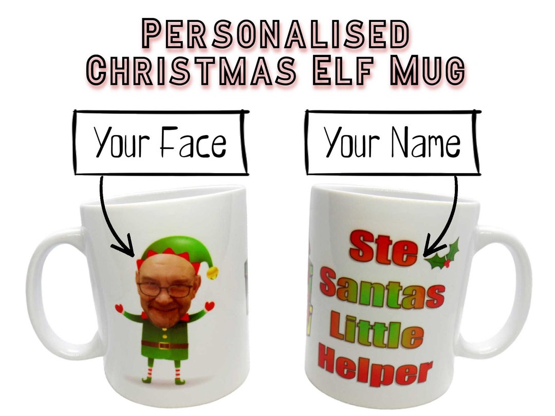 Personalised Christmas Elf Mug - Your Name & Face Photo - Unique ...