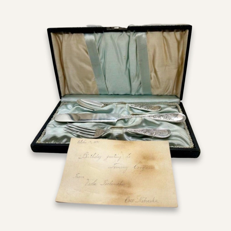 Late 19th Century Child’s Sterling Silver Place Setting With Scrollwork ...