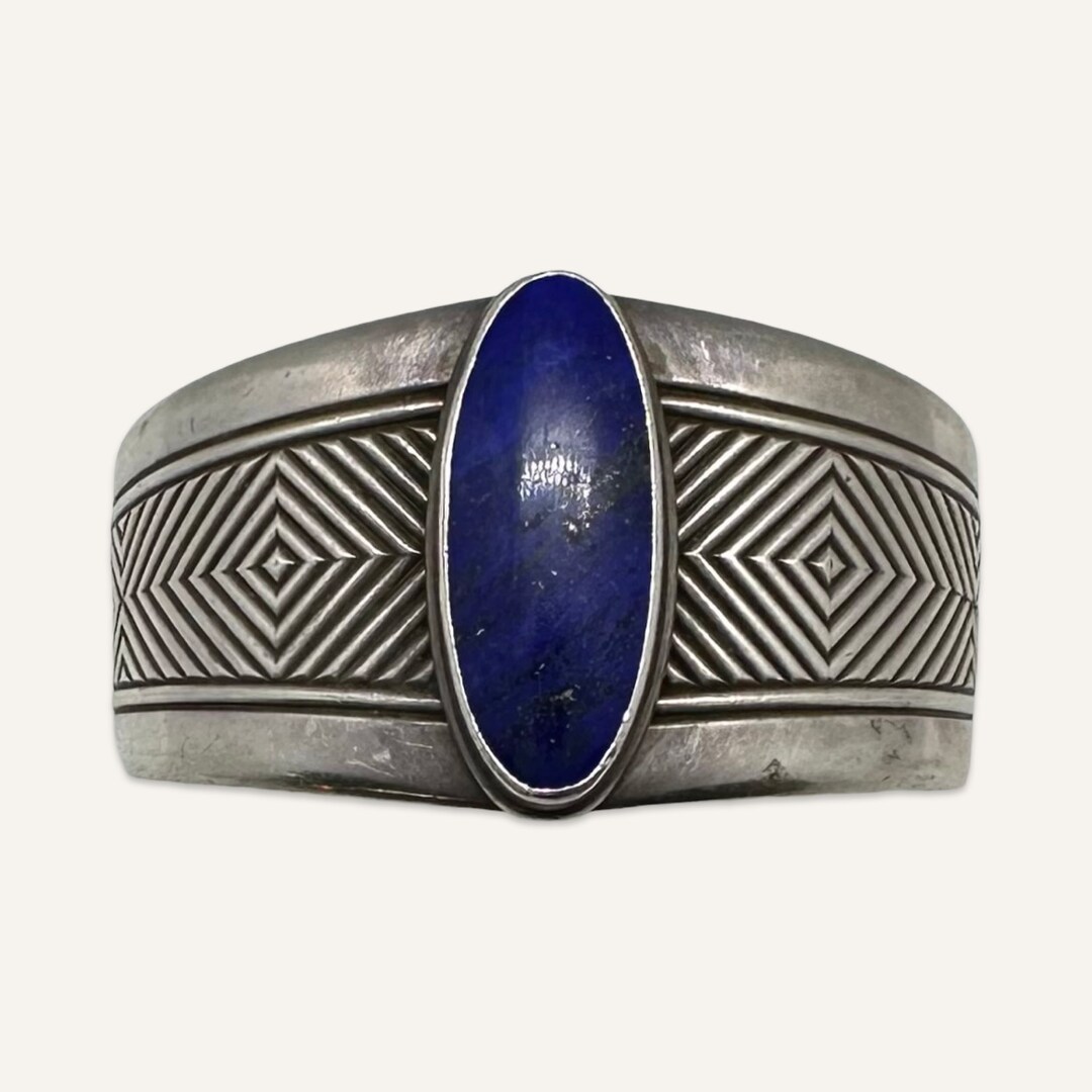 American Indian Sterling Silver Cuff Bracelet With Lapis Lazuli Stone ...