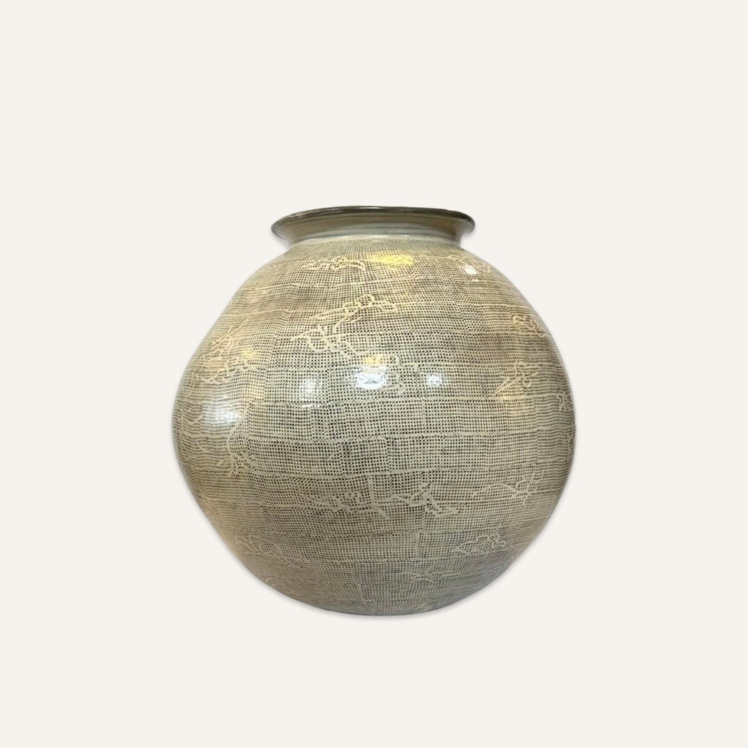 1990s Large Shin Sang-ho Buncheong Ware Celadon Ceramic Pot Featuring ...