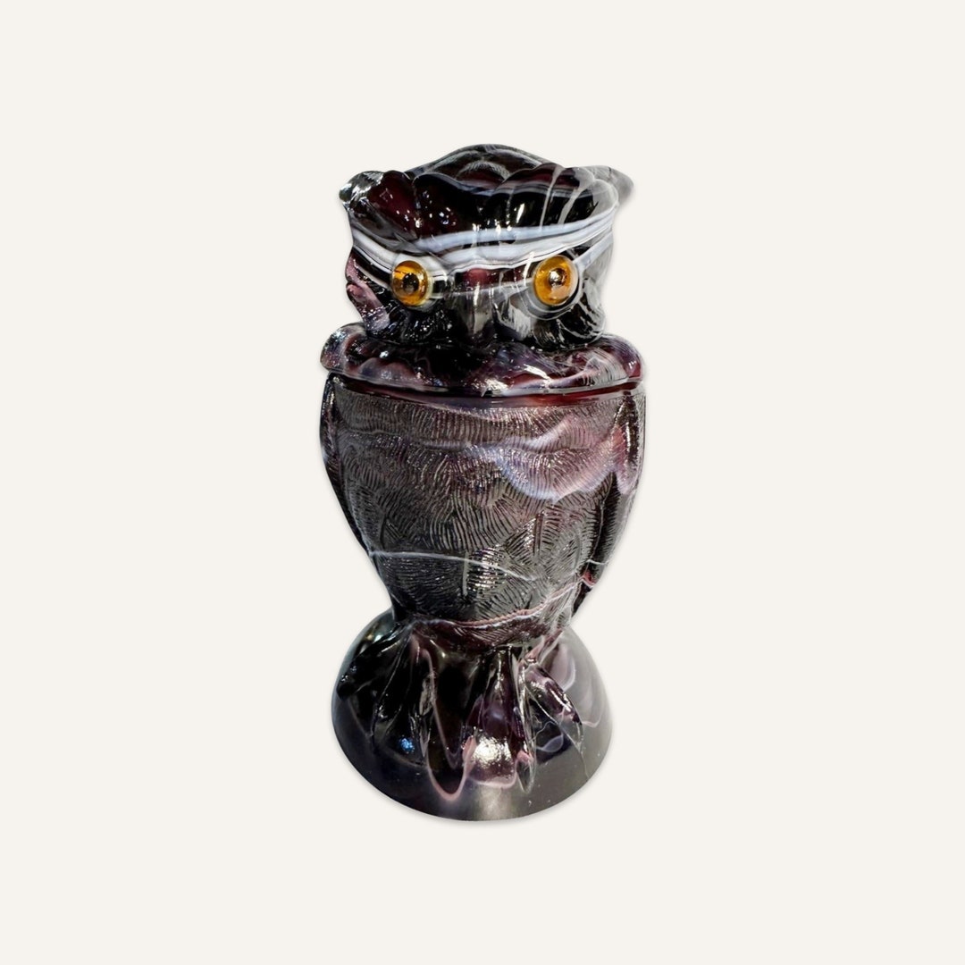1960s Imperial Glass Purple Slag Glass Owl Lidded Jar Etsy