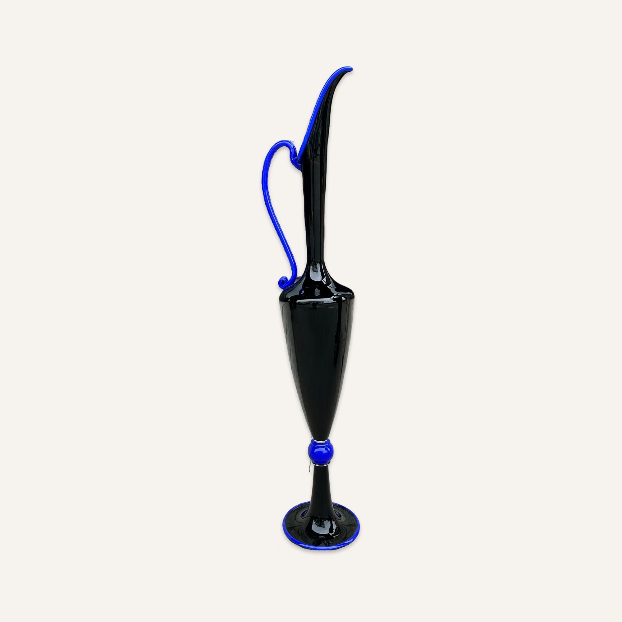 Black Glass Ewer With Blue Piping by American Glass Artist Dante ...