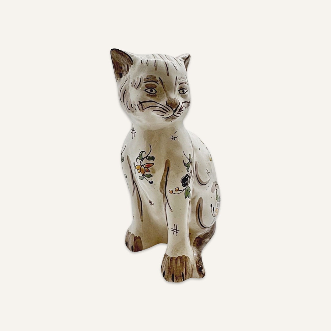 20th Century French Faience Figurine of a Sitting Cat - Etsy