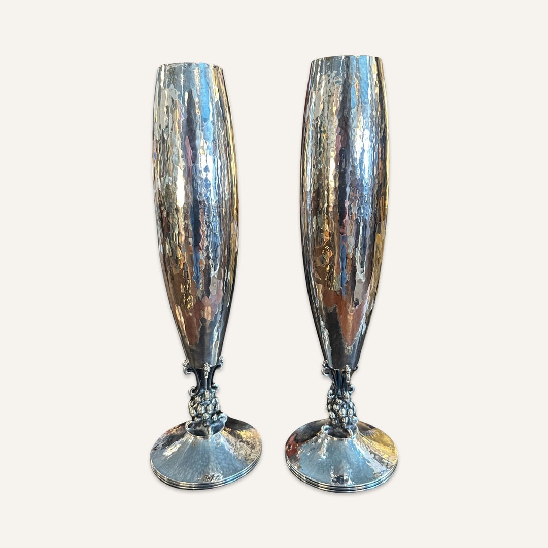 Pair of Codan Mexican Hammered Sterling Silver Champagne Flutes in the ...