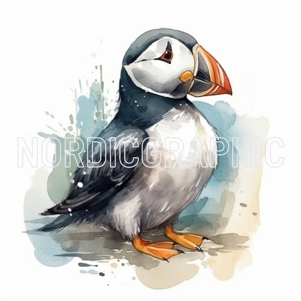 Watercolor Puffin Clipart Bundle, White Background Puffins, Watercolor ...