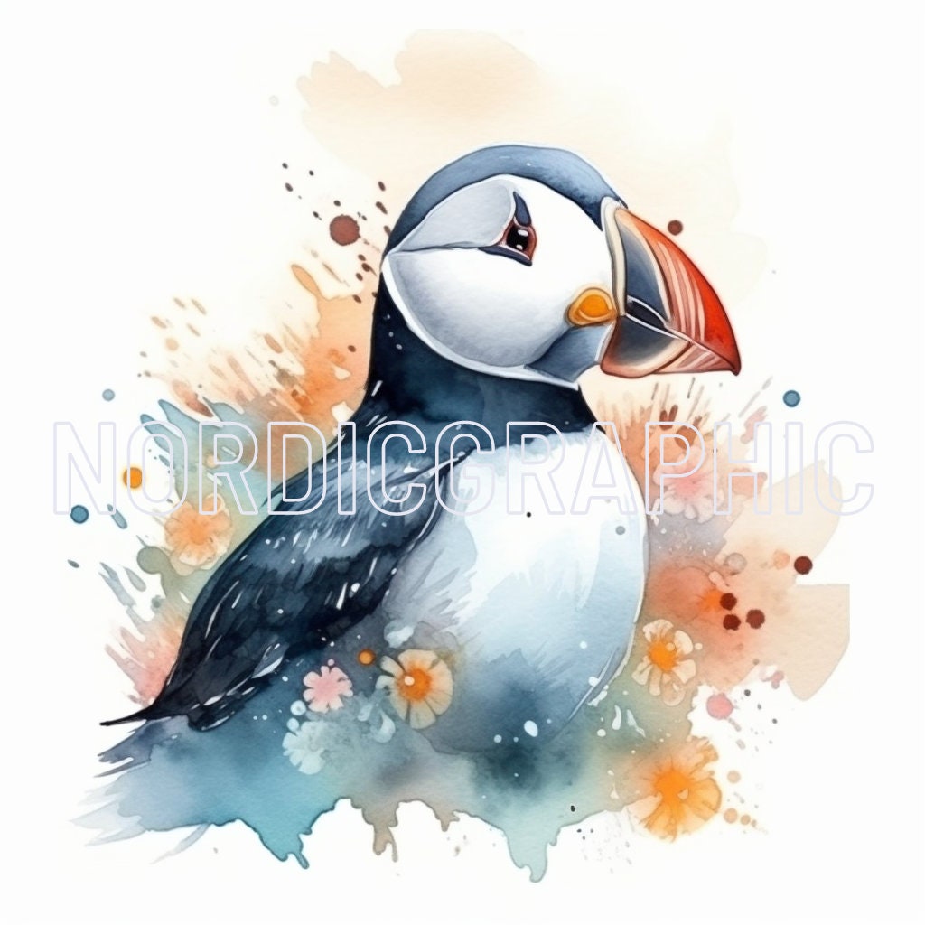 Watercolor Puffin Clipart Bundle, White Background Puffins, Watercolor ...