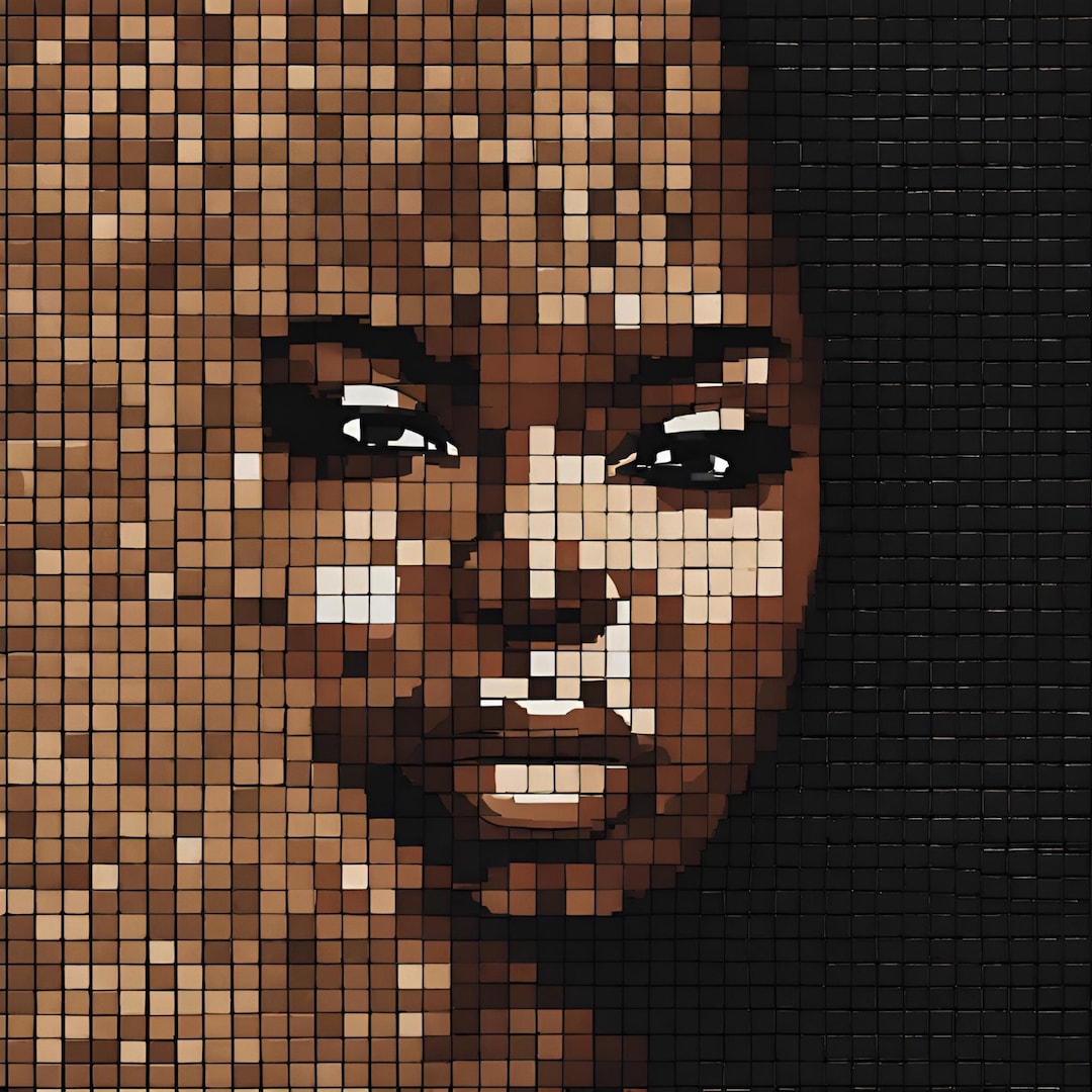 Pixel Black Female Face Poster digital - Etsy