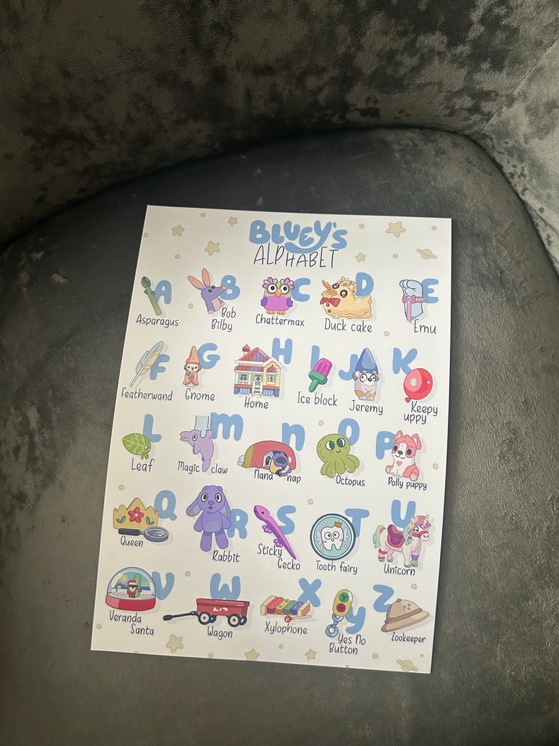 Bluey Alphabet Picture Print - Etsy UK