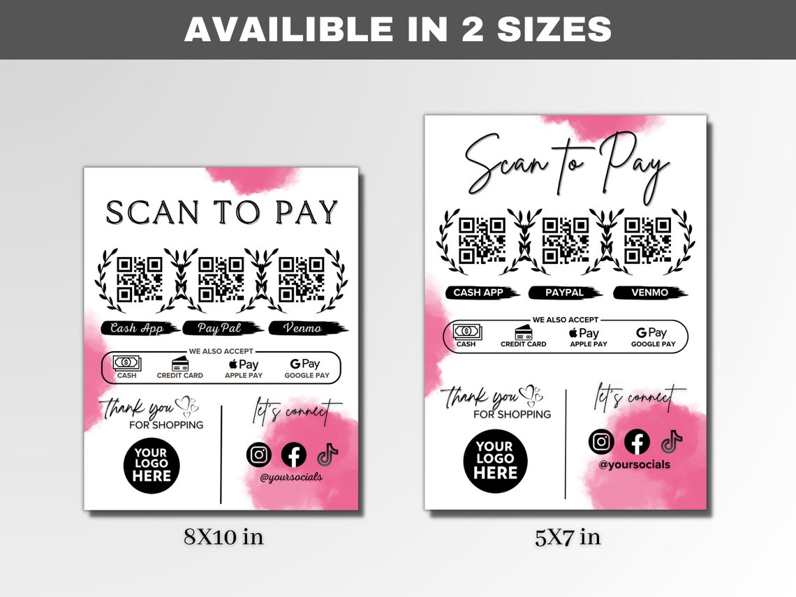 Editable Canva Scan to Pay Template, Pink Customizable QR Code Sign ...