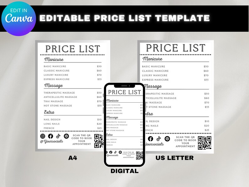 Editable Price List Canva Template Printable Price List With - Etsy