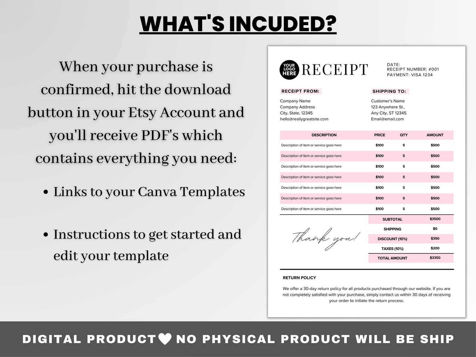 Editable Small Business Receipt Template, Pre-made Business Receipt ...