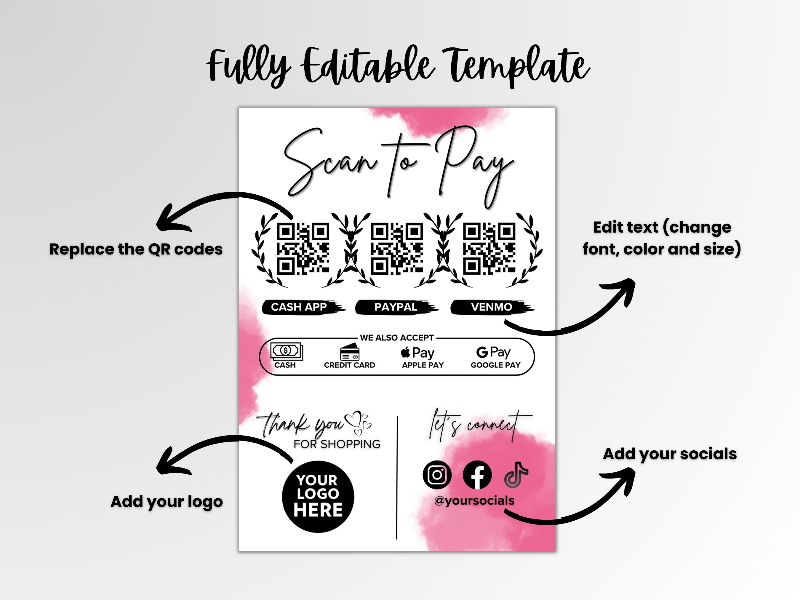 Editable Canva Scan to Pay Template, Pink Customizable QR Code Sign ...