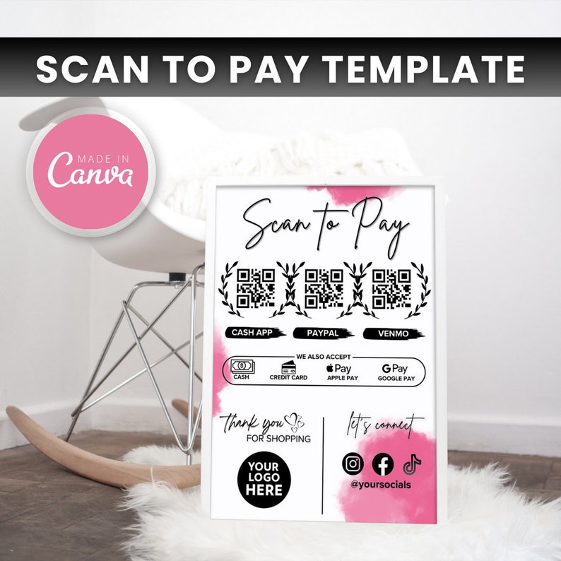 Editable Canva Scan to Pay Template, Pink Customizable QR Code Sign ... Editable Canva Scan to Pay Template, Pink Customizable QR Code Sign ...