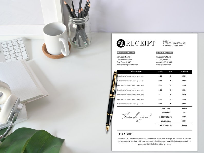 Editable Small Business Receipt Template, Canva Pre-made Business ...
