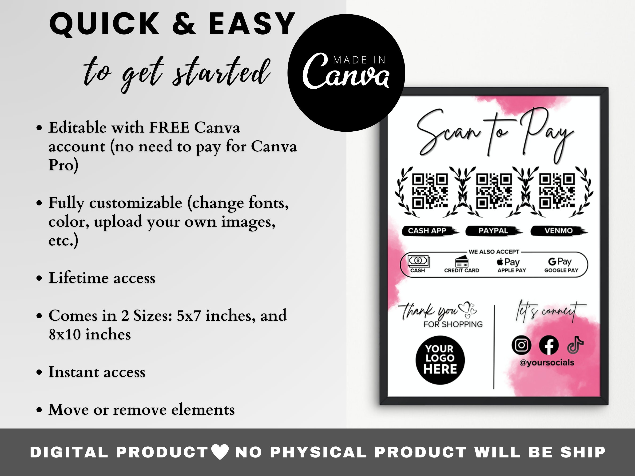 Editable Canva Scan to Pay Template, Pink Customizable QR Code Sign ...