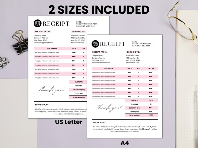 Editable Small Business Receipt Template, Pre-made Business Receipt ...