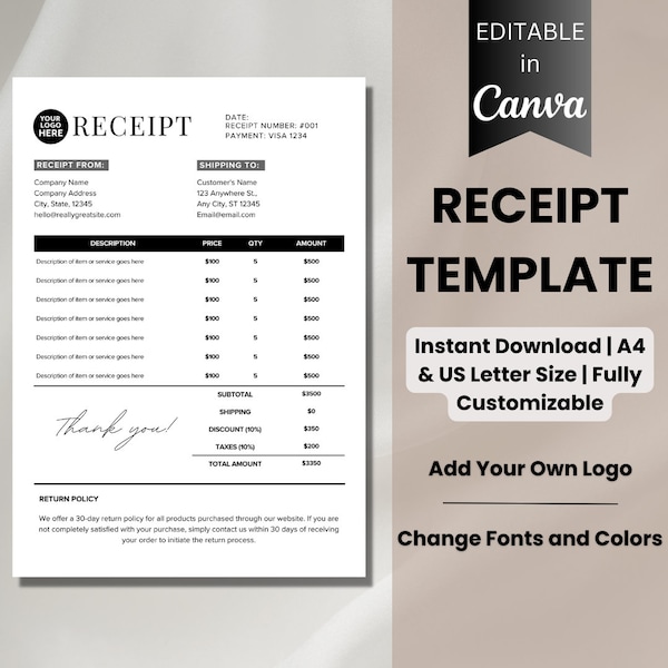 Payment Receipt With Business Logo - Etsy