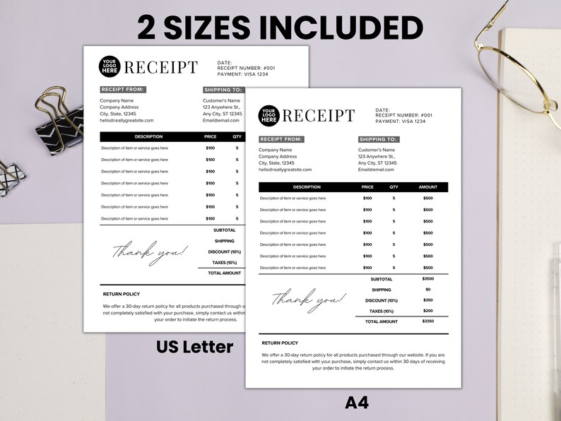 Editable Small Business Receipt Template, Canva Pre-made Business ...