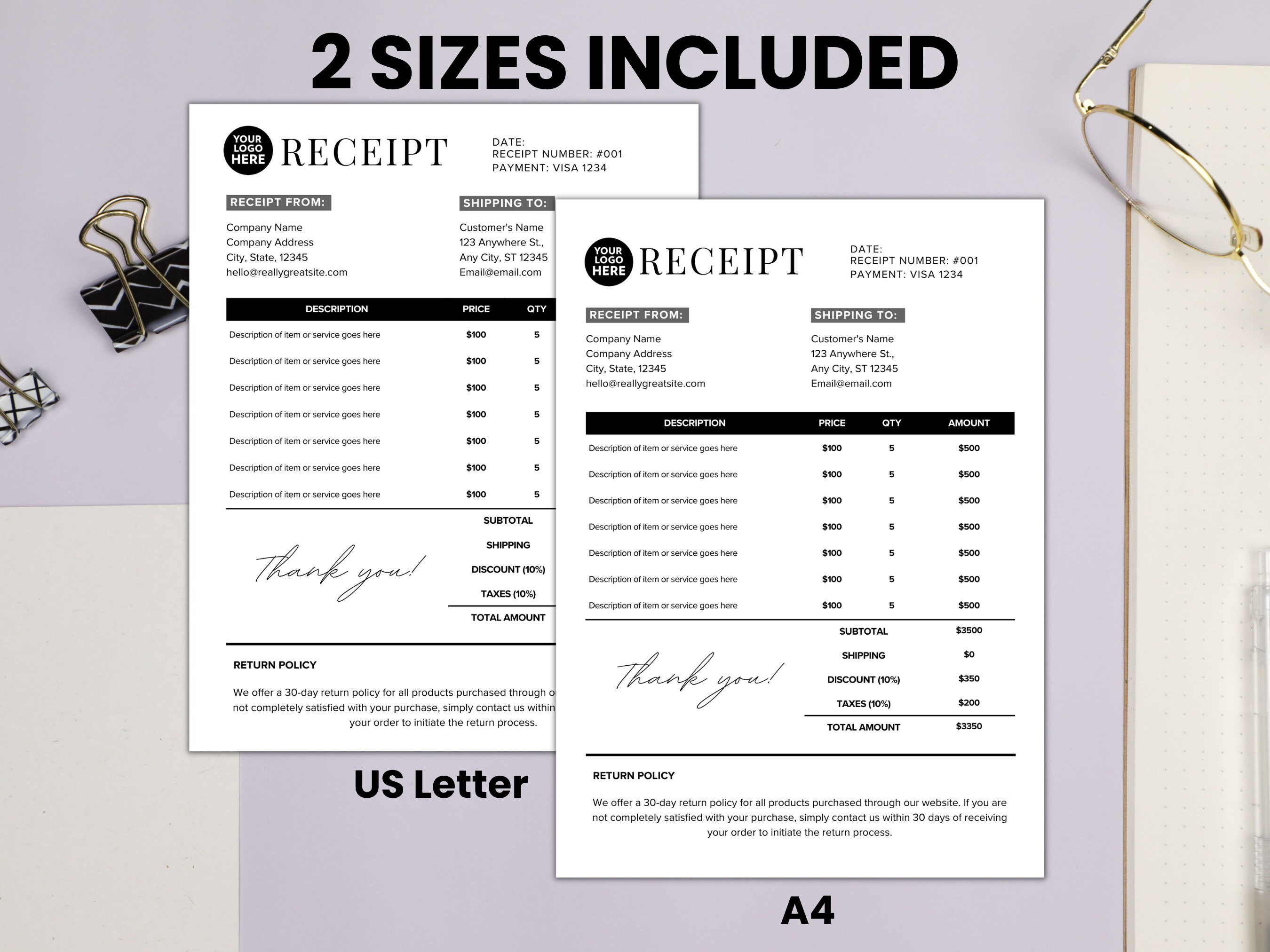 Editable Small Business Receipt Template, Canva Pre-made Business ...