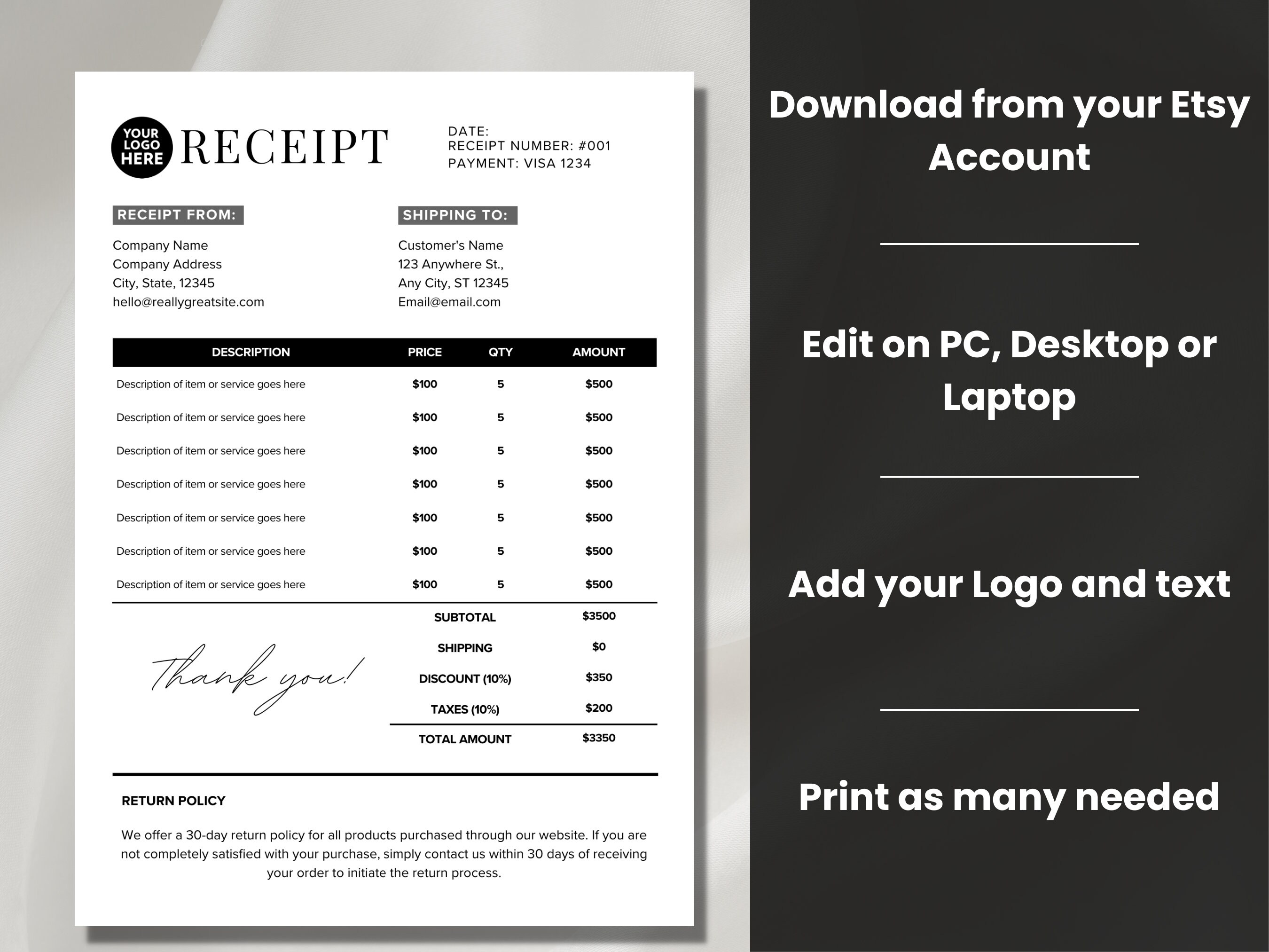 Editable Small Business Receipt Template, Canva Pre-made Business ...