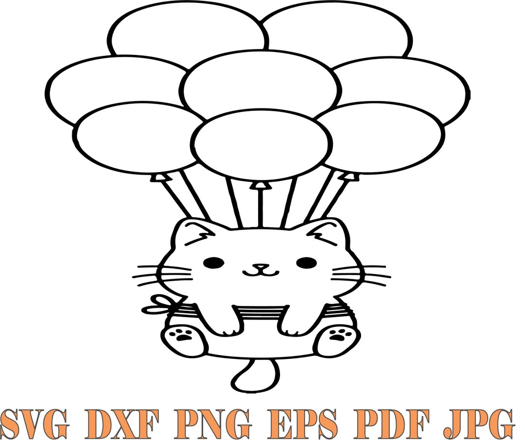 Balloon Cat SVG Cut File Baby Cat With Balloons Cutting File Cute Cat ...