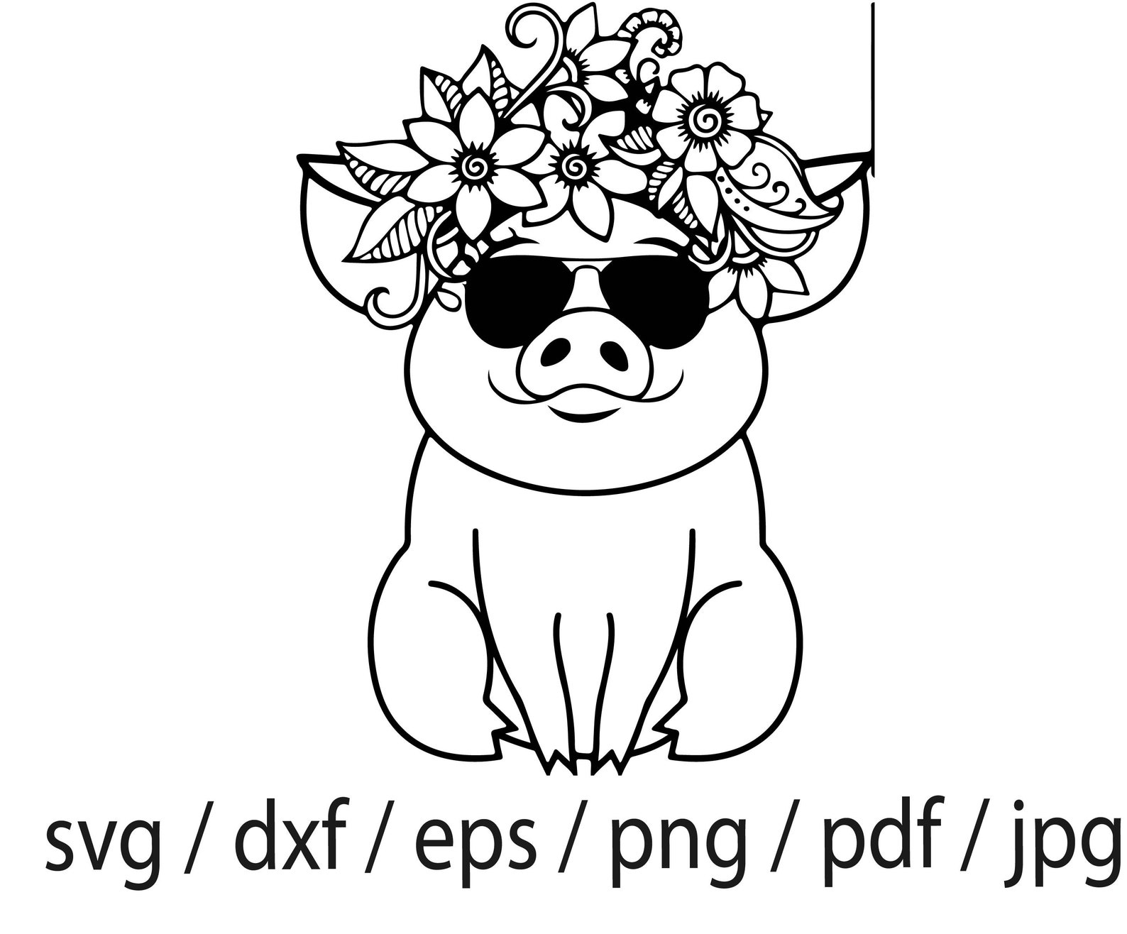 Floral Pig Svg, Flower Crown Svg, Crowned Pig Svg, Farm Animal, Cute ...