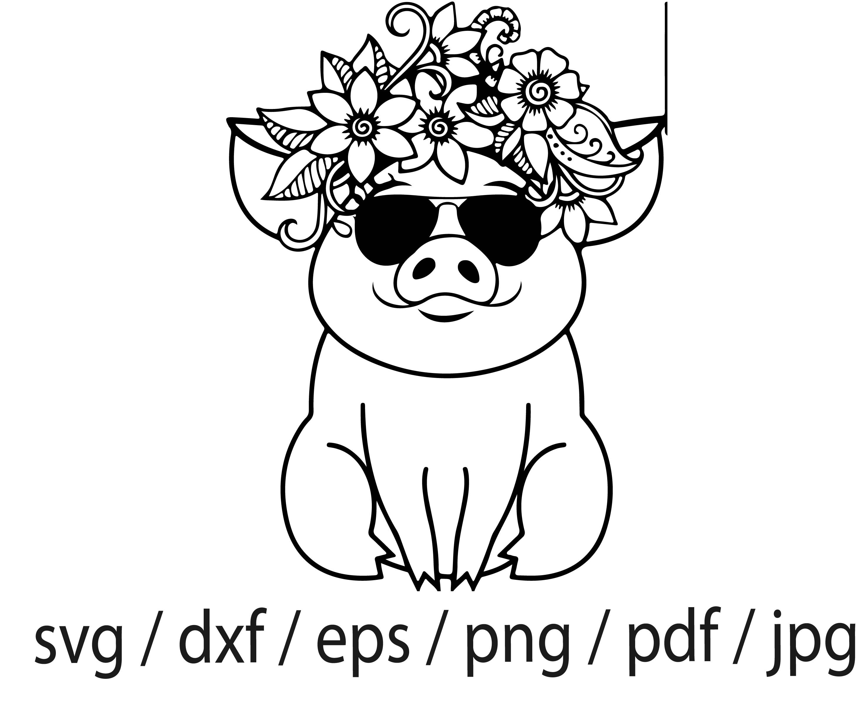 Floral Pig Svg, Flower Crown Svg, Crowned Pig Svg, Farm Animal, Cute ...