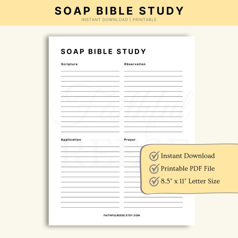 SOAP Bible Study Printable Template, Scripture, Observation ...