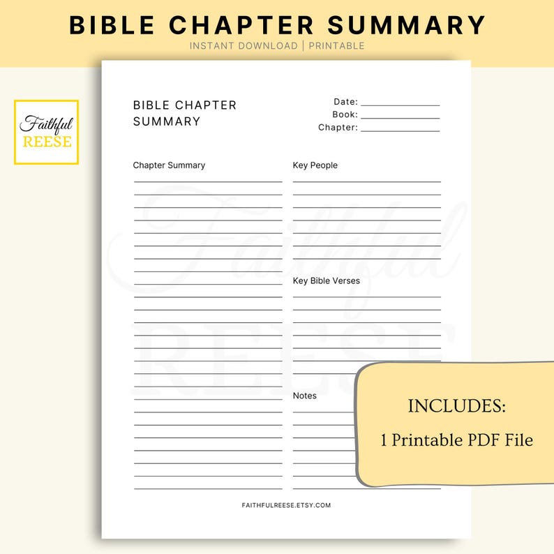 Bible Chapter Summary Template Printable, Bible Study, Bible Template ...