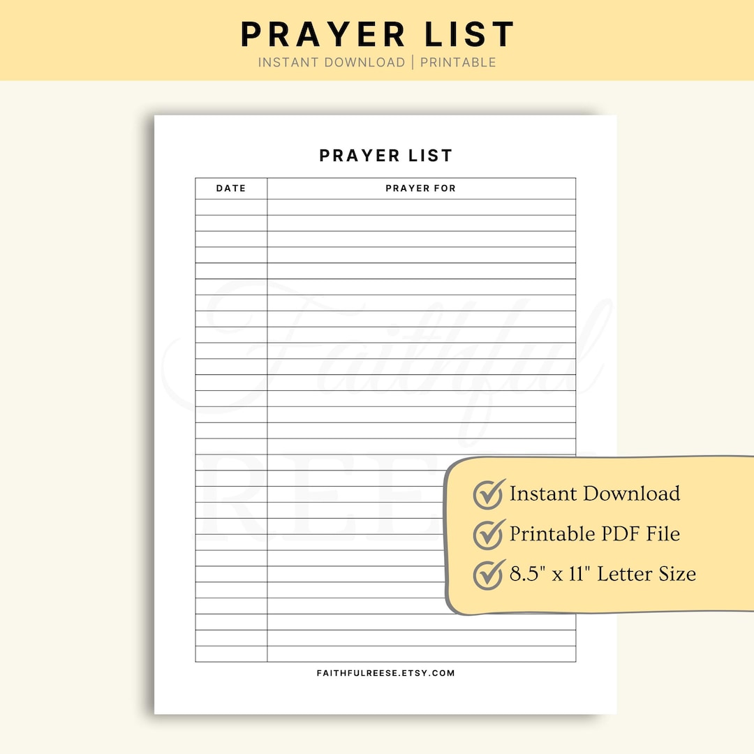 Prayer List Printable, Prayer Journal, Daily Prayer List, Prayer Log ...