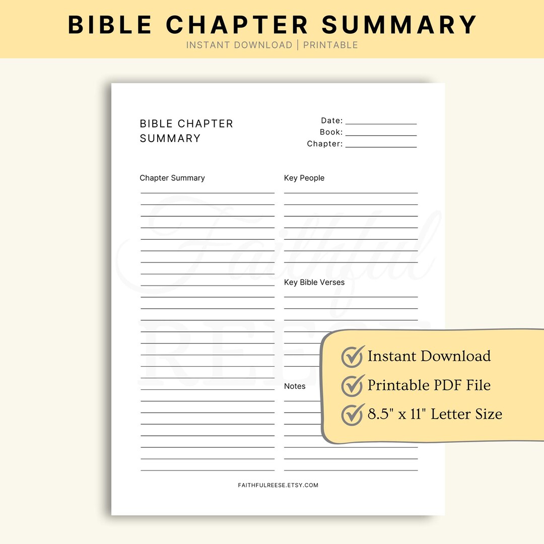 Bible Chapter Summary Template Printable, Bible Study, Bible Template ...