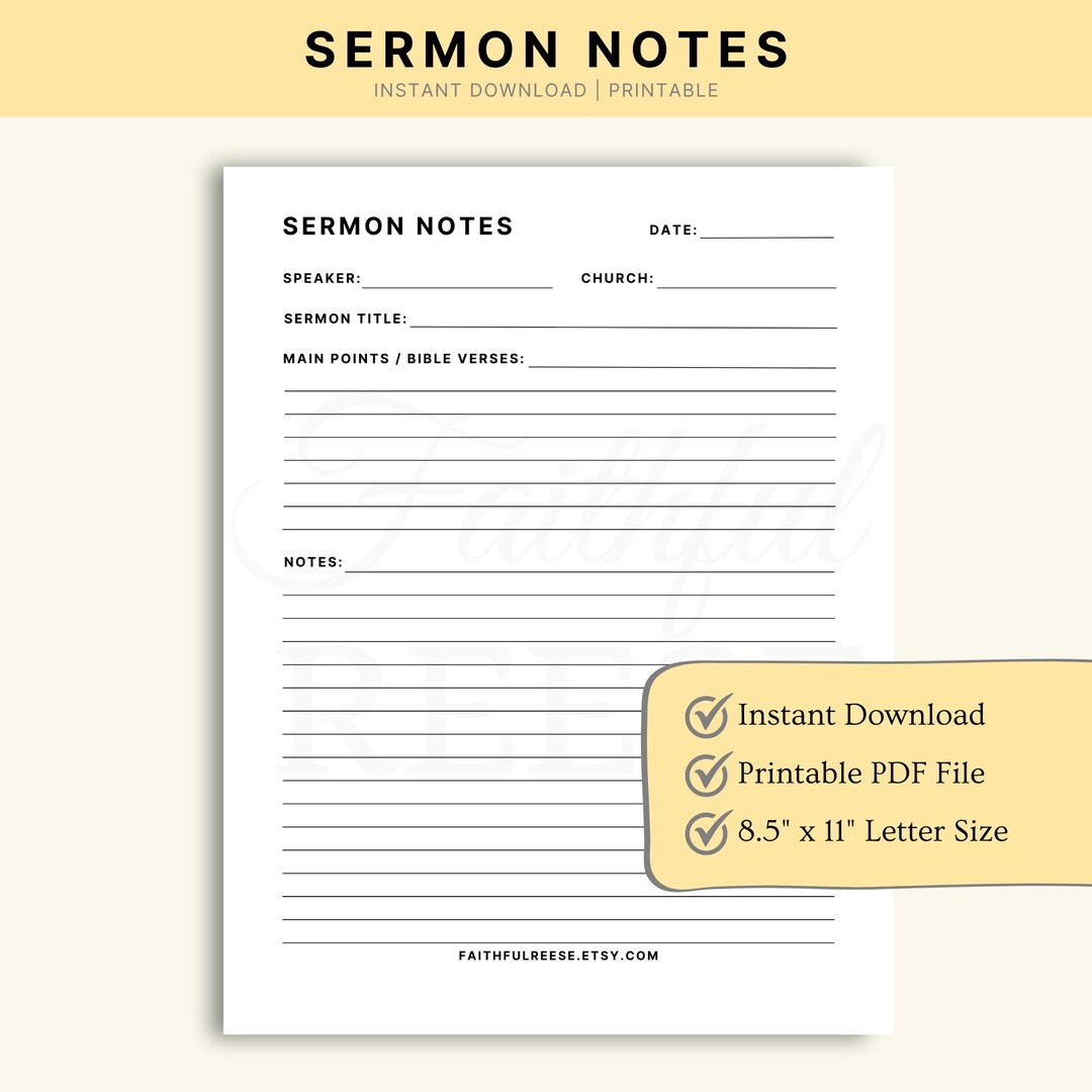 Sermon Notes Printable, Sermon Notes Journal, Church Notes, Bible Study ...