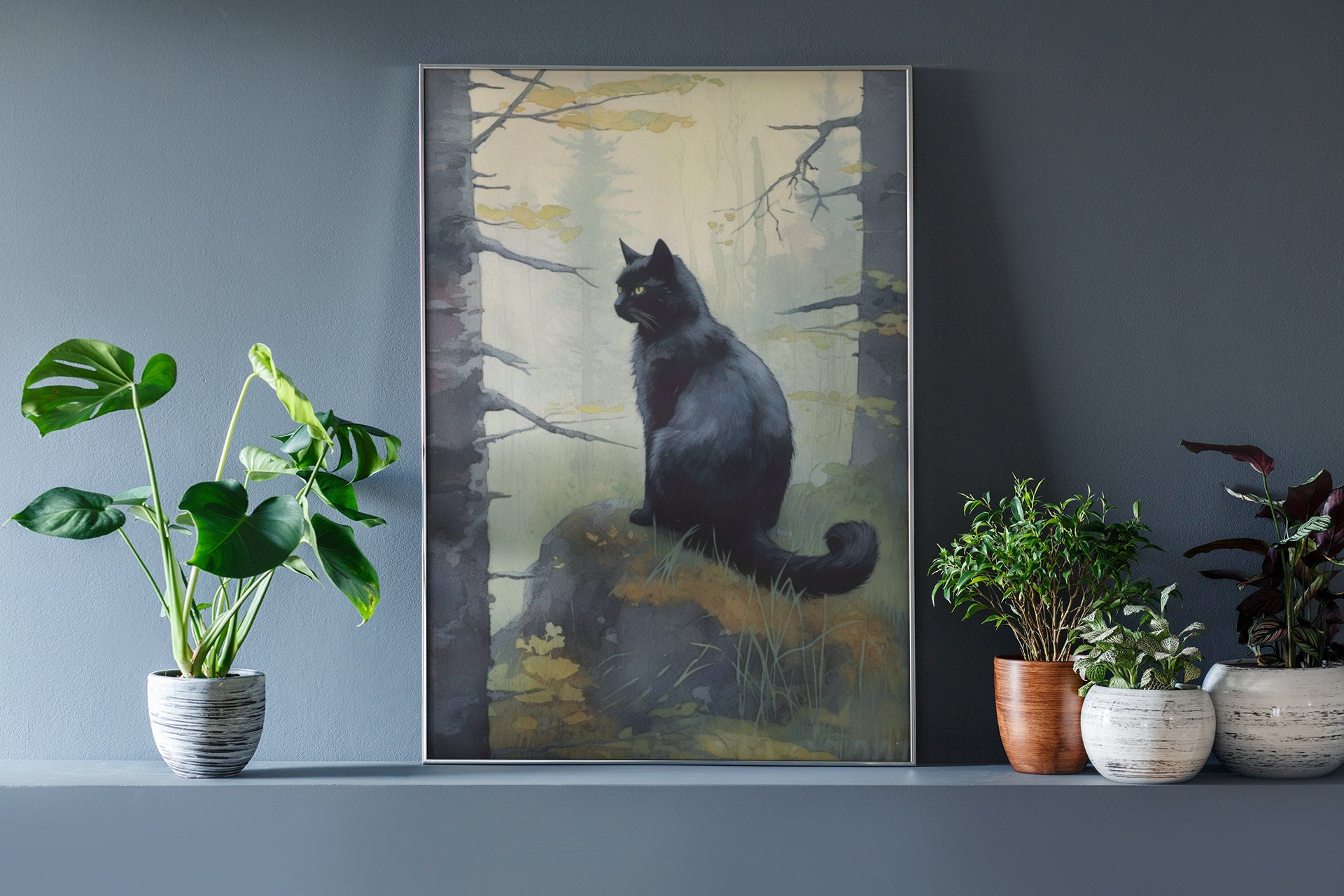 Black Cat Wall Art Halloween Art Print Black Cat Halloween Art Print ...