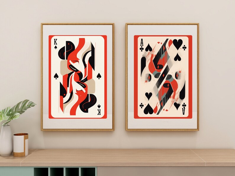 Red Abstract Playing Card Wall Art Print Set of 2 Poker Art Decor ...