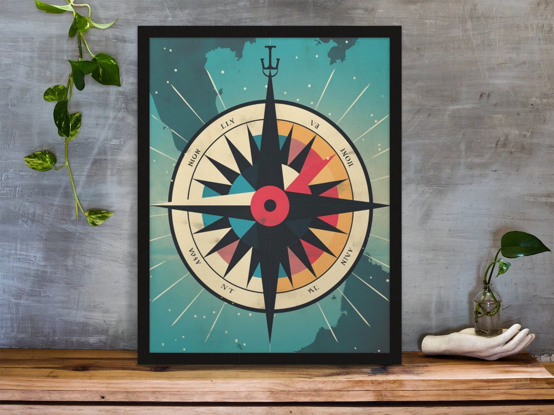 Neutral Inspired Compass Art Colorful Digital Art Print Bright Compass ...