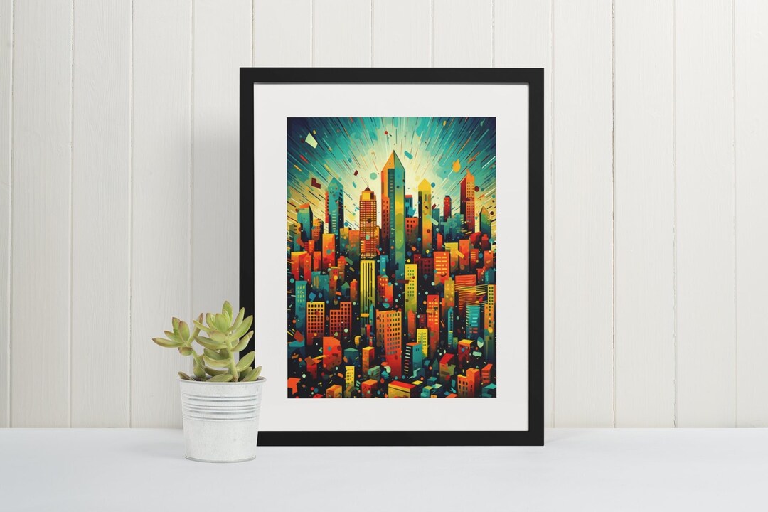 Cityscape Wall Art Print Night Skyline Art Printable Pop Art Cityscape ...