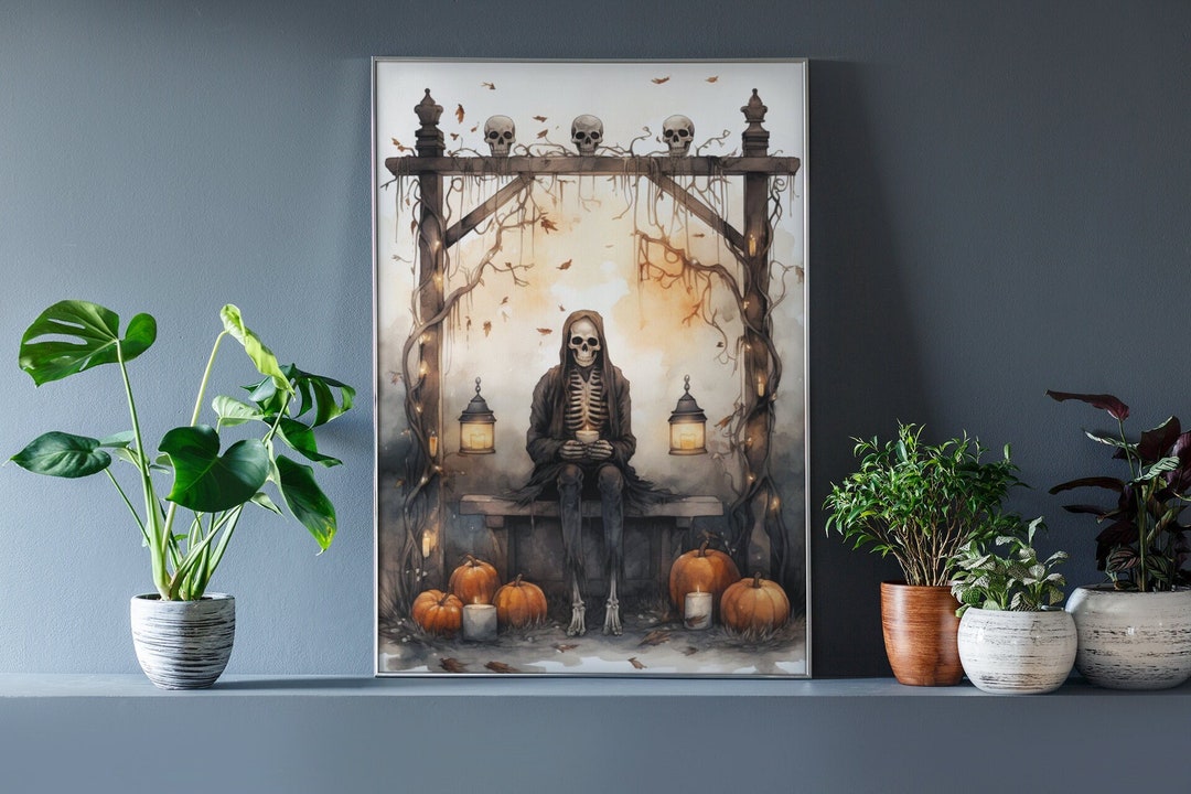 Halloween Wall Art Halloween Art Print Skeleton Decor Print Spooky ...