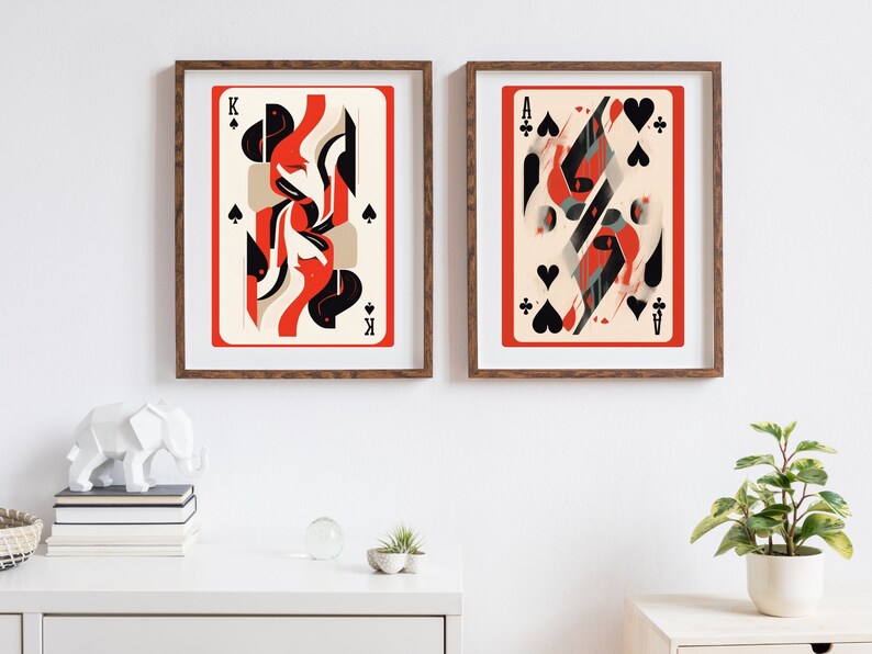 Red Abstract Playing Card Wall Art Print Set of 2 Poker Art Decor ...