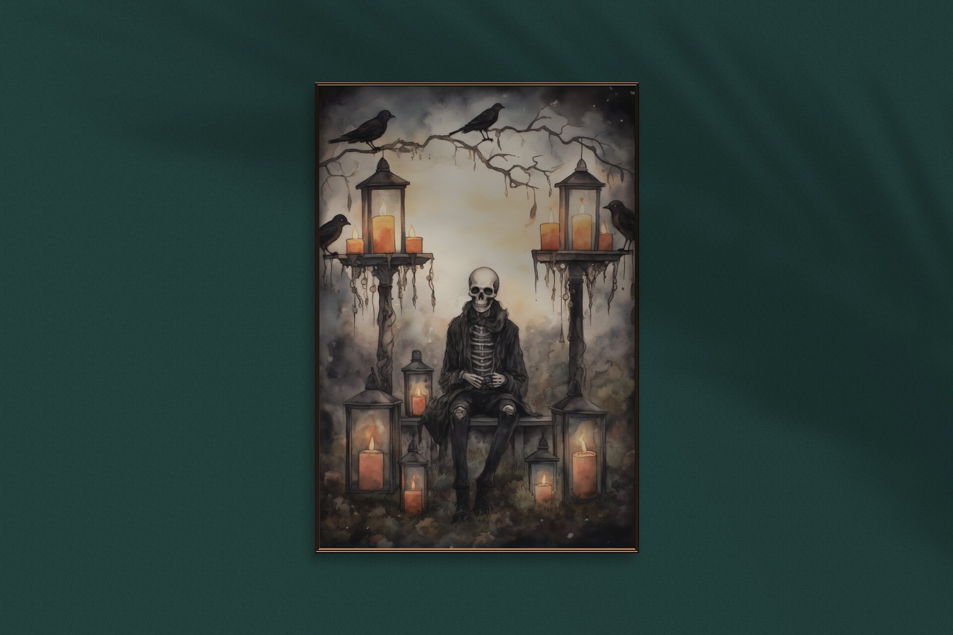 Halloween Art Halloween Art Print Skeleton Halloween Art Print - Etsy