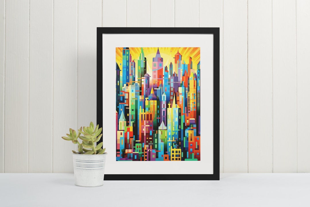 Cityscape Wall Art Print Night Skyline Art Printable Pop Art Cityscape ...
