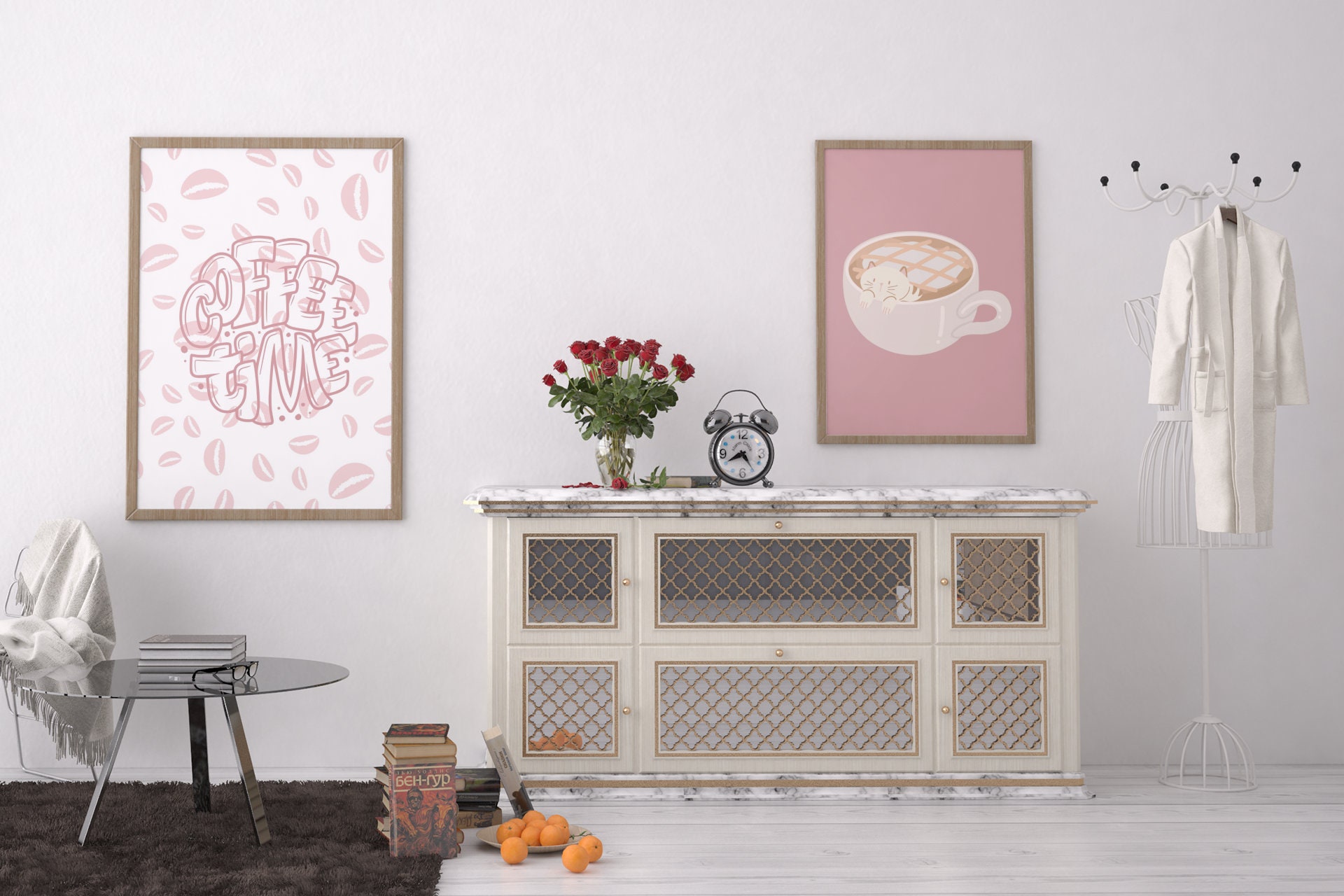 Coffee Shop Poster Print Kitchen Poster Espresso Art Cute Pink Coffee ...