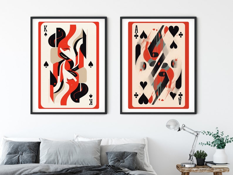 Red Abstract Playing Card Wall Art Print Set of 2 Poker Art Decor ...