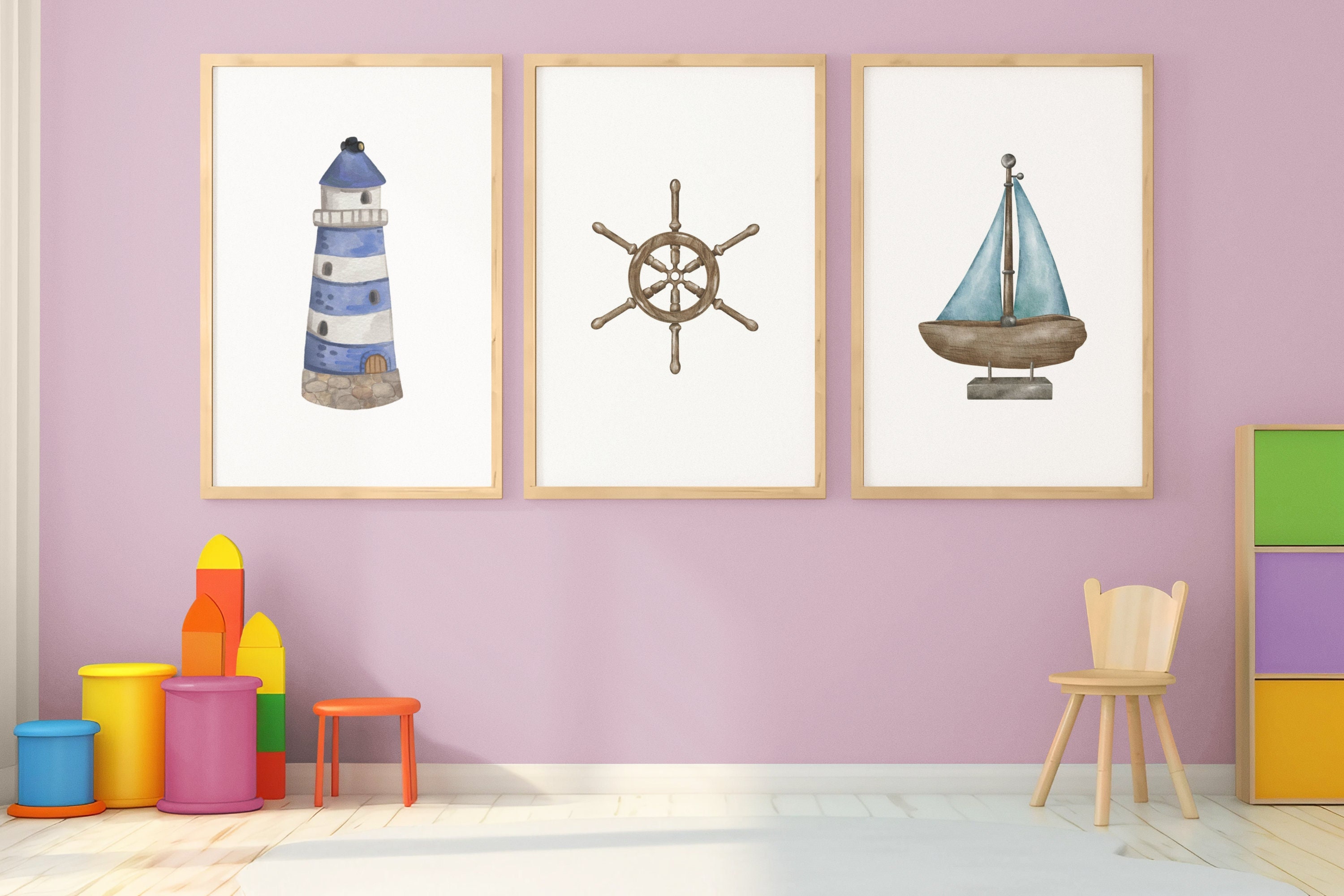 Lighthouse Nursery Art Print Set of 3 Prints Coastal Nursery Decor ...