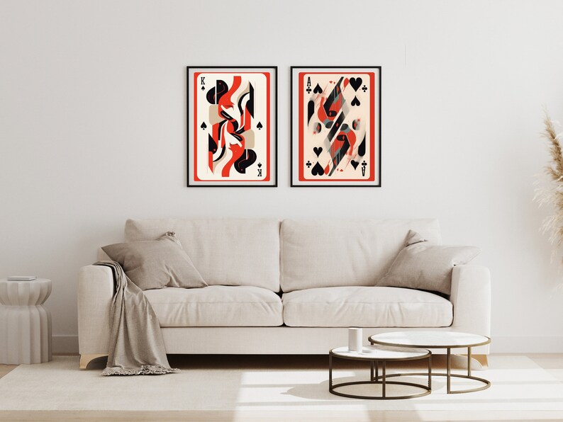 Red Abstract Playing Card Wall Art Print Set of 2 Poker Art Decor ...